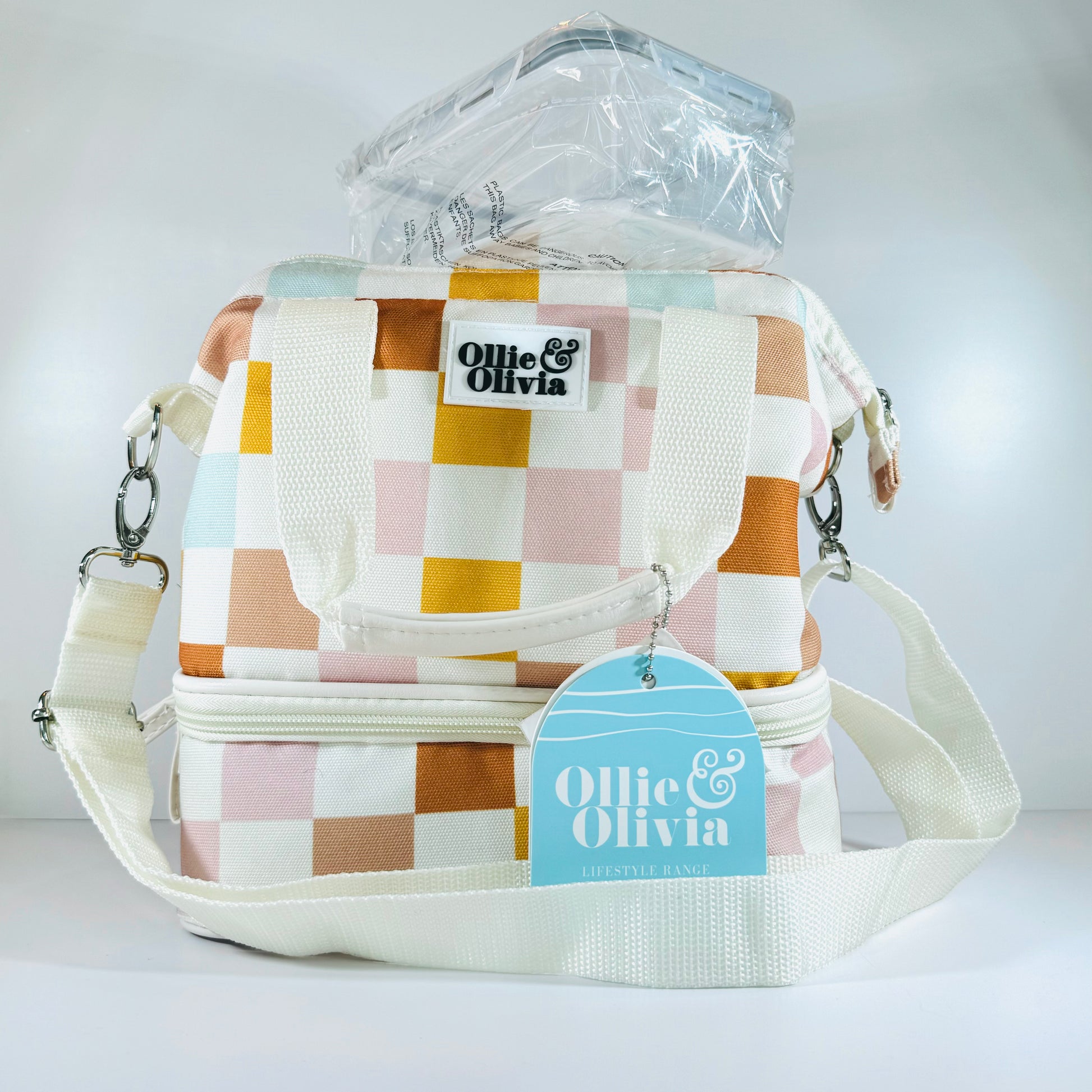 Ollie & Olivia Cooler Bag - Orange Pink Checker – Peaches General Store